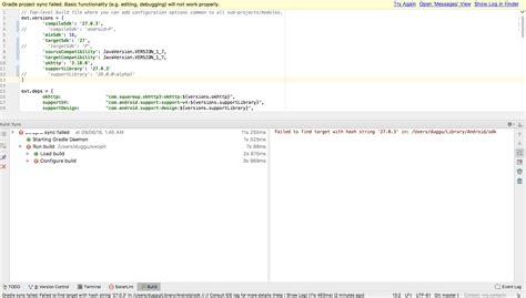 failed to find target with hash string 27 0 3 android