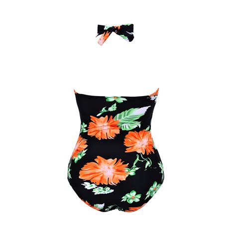 Plus Size Women Monokinis Floral Print Swimsuit Swimwear Beachwear