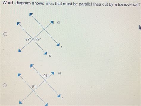 Solved Which Diagram Shows Lines That Must Be Parallel Lines Cut By A