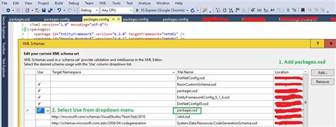 xml nuget packages element is not declared warning stack overflow
