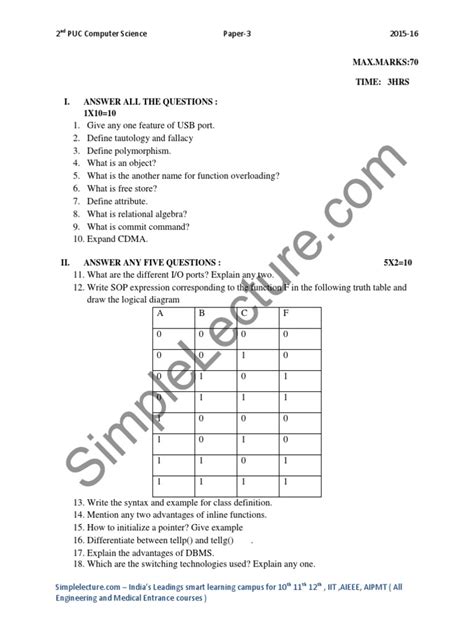 2nd puc computer science paper 3 pdf pointer computer programming