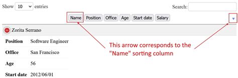 putting shorting arrows next to button on responsive mode — datatables