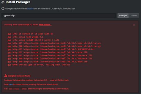 installing “atom typescript 8 5 0” into github s atom editor failed