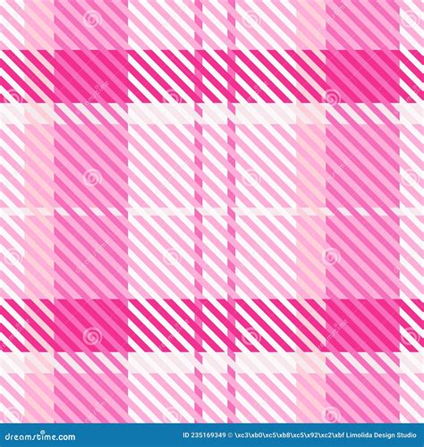 Girly Pink Seamless Plaid Vector Pattern Gingham Bright Color Checker