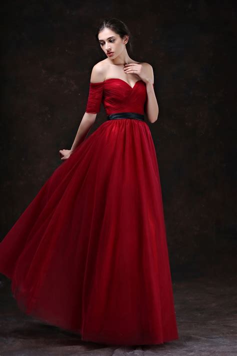 Sexy Sweetheart Off The Shoulder Short Sleeve Red Tulle Evening Prom