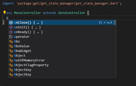 vs code dart flutter listing override marked methods in implements