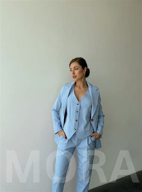Light Blue Womens Blazer Suit 3 Piece Women Pantsuit Set Blue Blazer