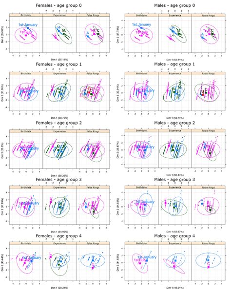 confidence ellipses drawn around the levels of the categorical