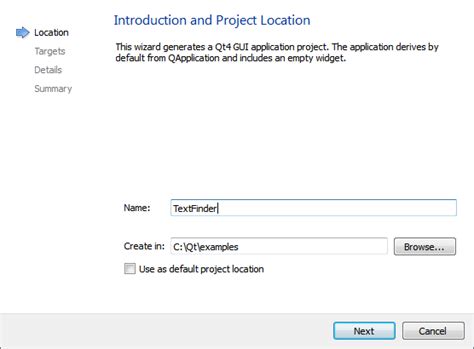 introduction and project location dialog