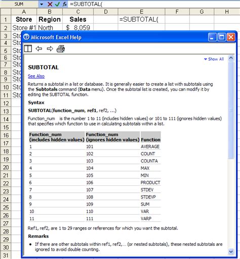 tom s tutorials for excel showing excel help while entering a function