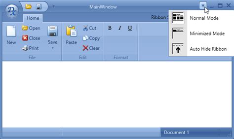 dxribbonwindow displayshowmodeselector property wpf controls