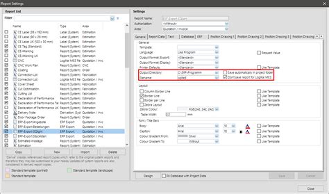 settings for a basic erp export with sqlite orgadata online helpsystem