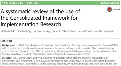 Kirk Et Al 2016 A Systematic Review Of The Use Of The Consolidated