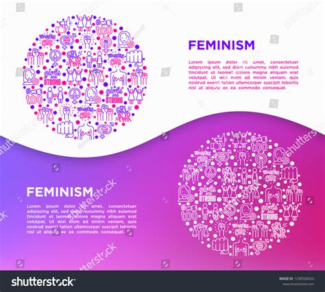 Feminism Concept Circle Thin Line Icons Stock Vector Royalty Free