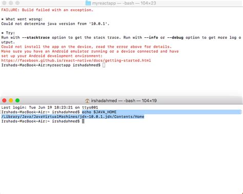 android could not determine java version from 10 0 1