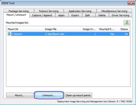 dism tool unmount image