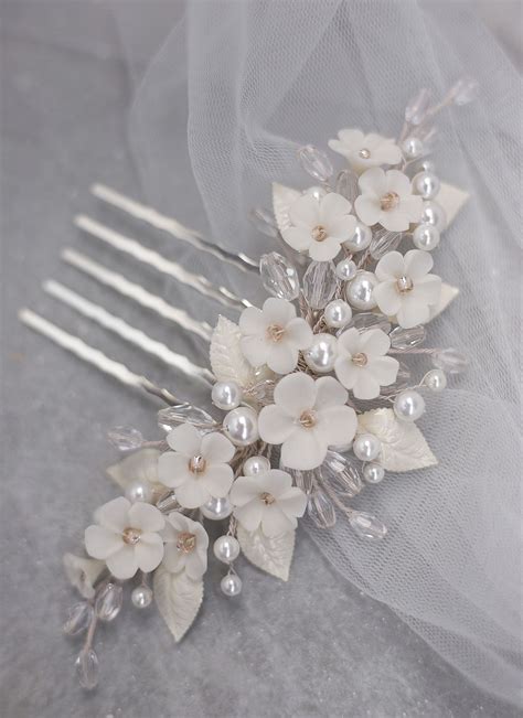 Cream Pearl Floral Hair Comb Classic Flower Bridal Hair Piece Wedding