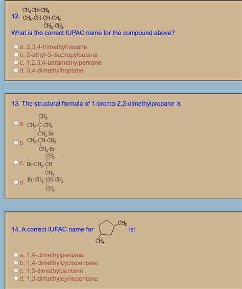 [solved] 12 What Is The Correct Iupac Name For The Compound Above A