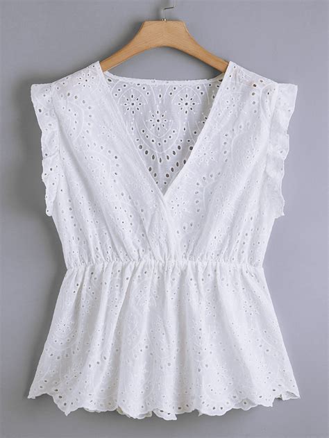 Branco Scallop Simples Boho Blusa De Tamanho Grande Shein Fashion