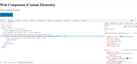 angular custom element with material styles are not applying when using