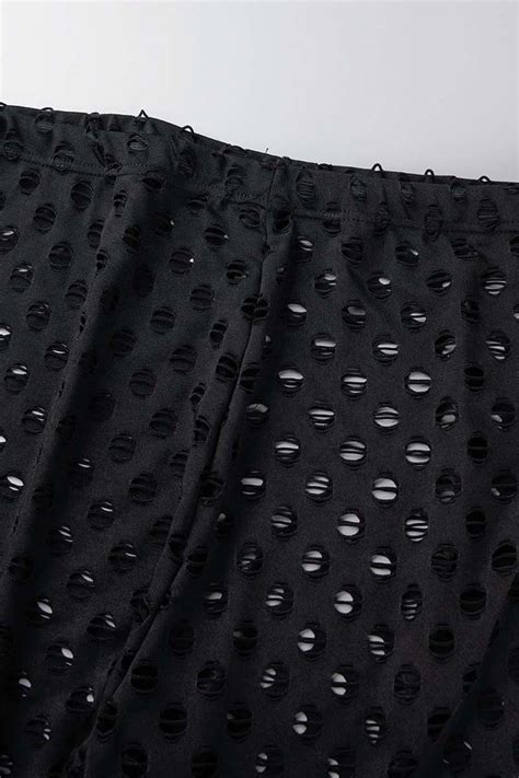 Wholesale Black Sexy Casual Solid Hollowed Out See Through O Neck Plus