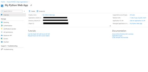 python sample web app and api for azure ad b2c journey
