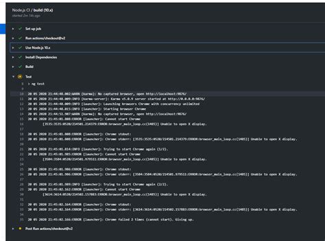 angular github action node js ci npm test hanging [angular9