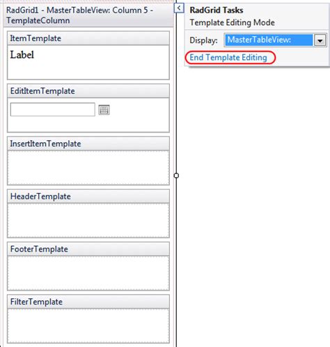 telerik web forms add controls to column templates