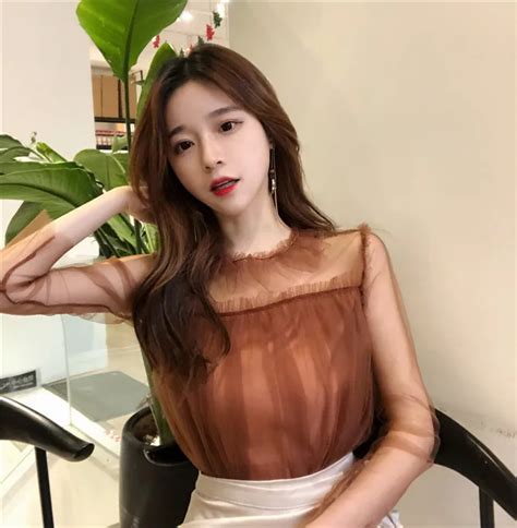 Female Sex Mesh Pleated Tee Shirts Girls Full Sleeve Elegant Chic Solid