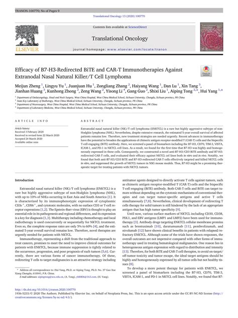 Pdf Efficacy Of B7 H3 Redirected Bite And Car T Immunotherapies
