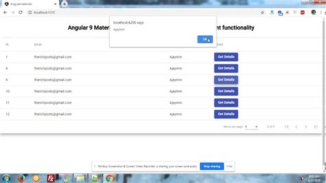 angular 9 material datatable with custom button click event