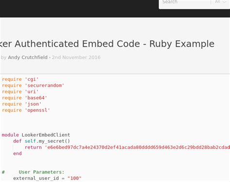 looker authenticated embed code ruby example codepad