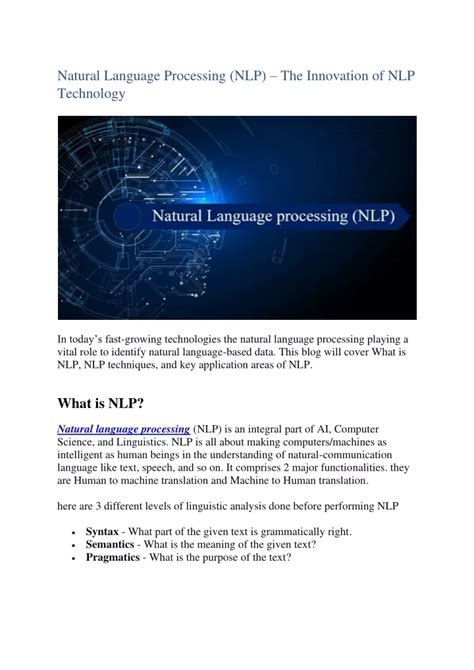 Ppt Natural Language Processing Nlp – Innovation Of Nlp Technology
