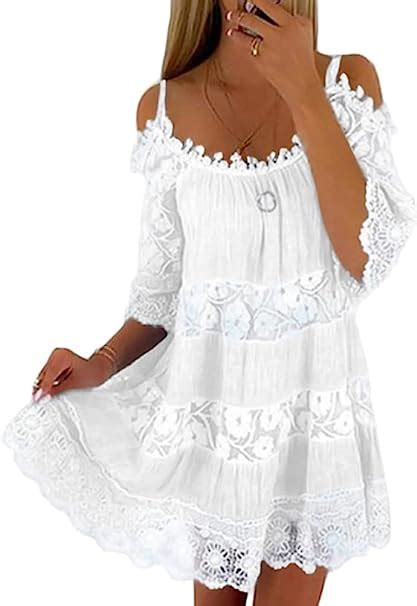 Minetom Damen Spitzen Sommerkleid Mit Spaghettiträgern Kurz Kleid V