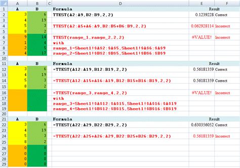 excel ttest function using split arrays stack overflow