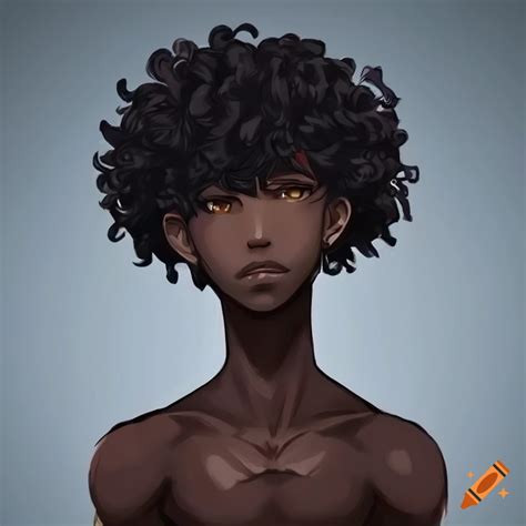Japanese Anime Inspired Male Character With Dark Brown Skin And Black