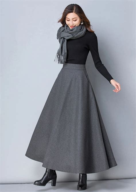 Winter Women Long Woolen Skirt Fashion High Waist Basic Wool Skirts