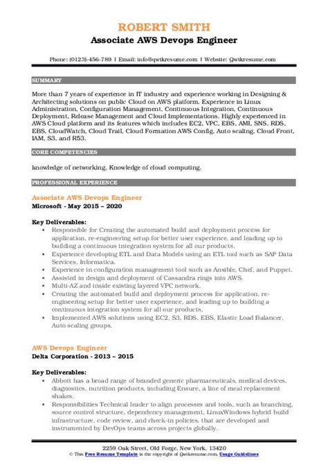 aws devops engineer resume samples qwikresume