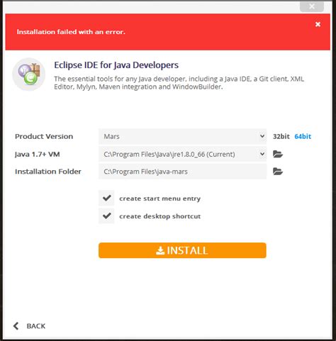 eclipse java se installation error without message