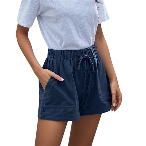 Golikeit Women Cotton And Linen Shorts Plus Size Elastic Waist Summer