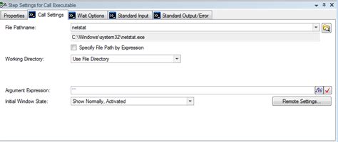 how to execute a system command with call executable in teststand 4 2 1