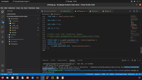 erro no comando collectstatic django modelo rotas e views solucionado