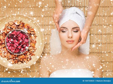 Beautiful Young And Healthy Woman On Bamboo Mat In Spa Salon Ha Stock