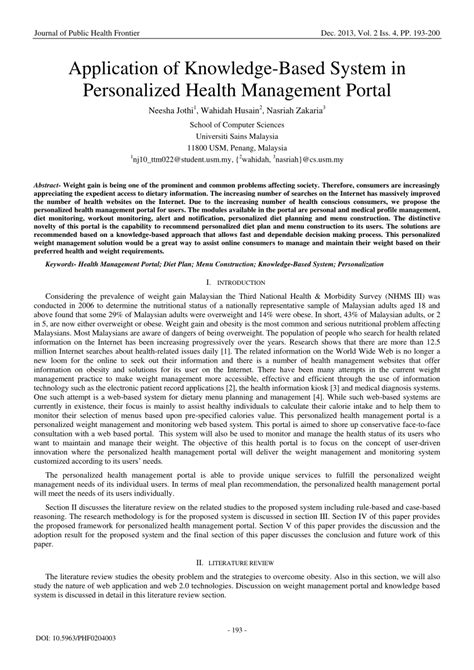 pdf application of knowledge based system in personalized health