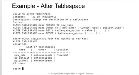 module 16 tablespaces postgres administration essentials from edb