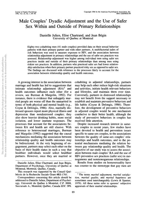 Pdf Male Couples Dyadic Adjustment And The Use Of Safer Sex Within