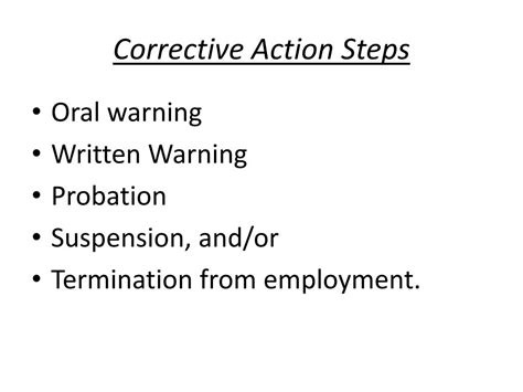 Corrective Action Steps