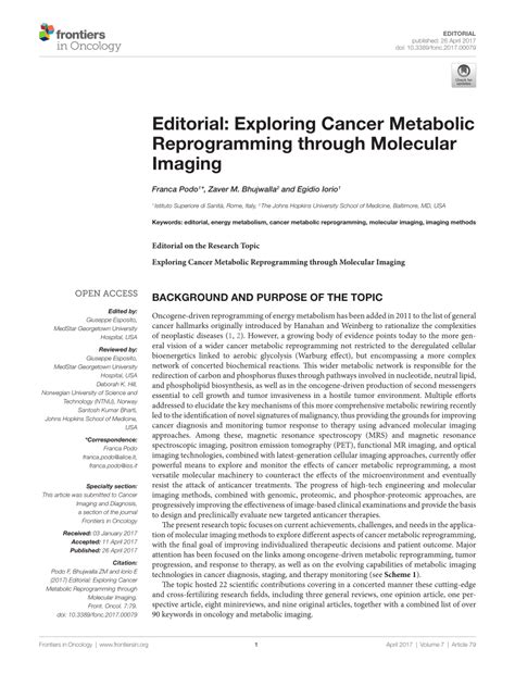 Pdf Editorial Exploring Cancer Metabolic Reprogramming Through