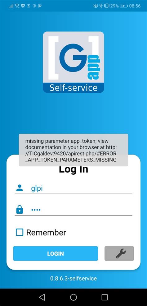 error app token parameters missing connecting to glpi api · ticgal