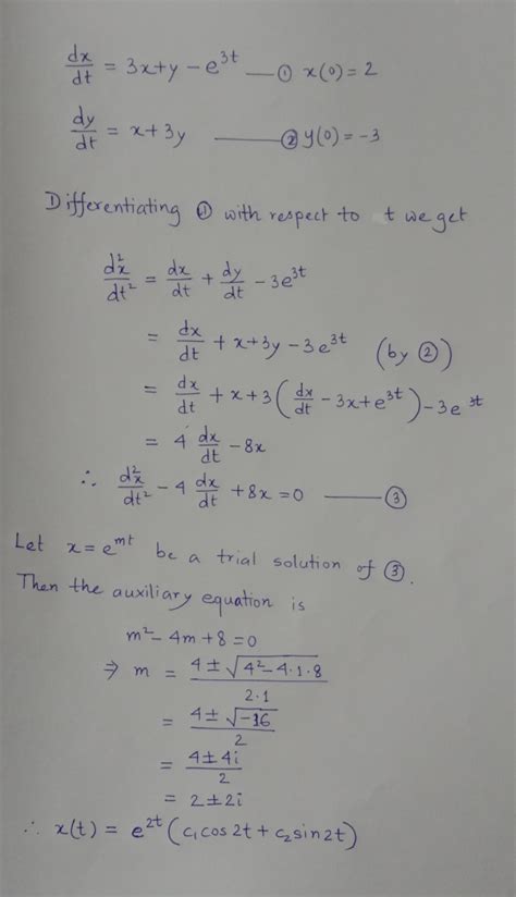 solve the given initial value problem dx 3x y e 3t dt x 0